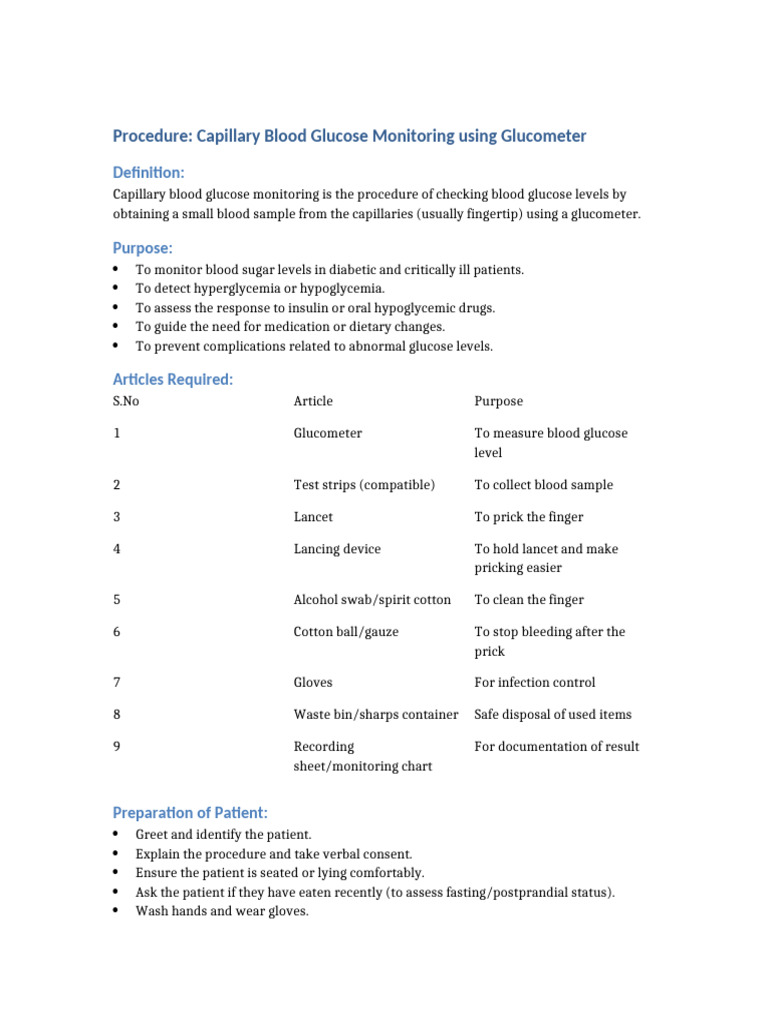 Capillary Blood Glucose Monitoring Guide | PDF | Hypoglycemia ...