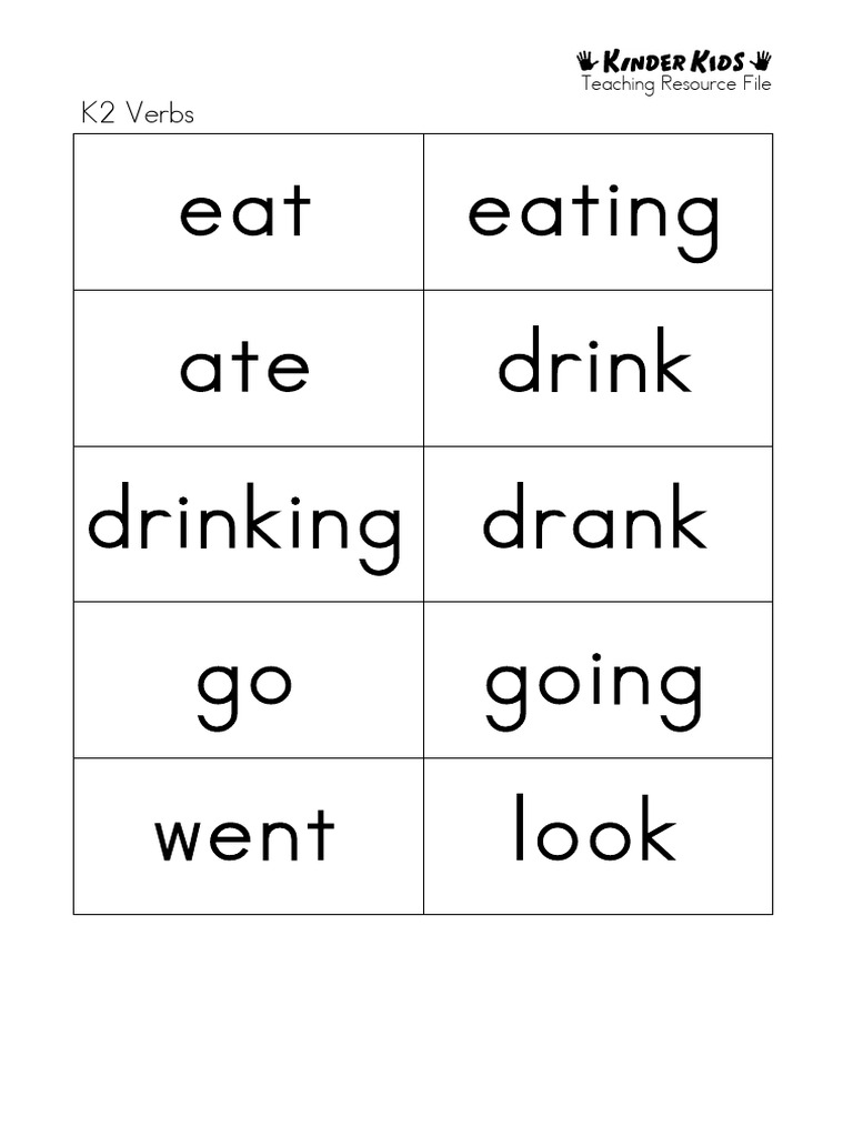 Verb Flashcards For K2 and K3 | PDF