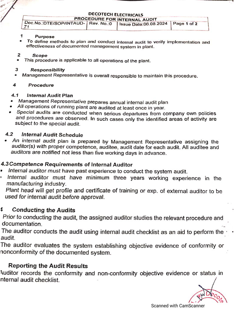 Procesure For Internal Audit | PDF