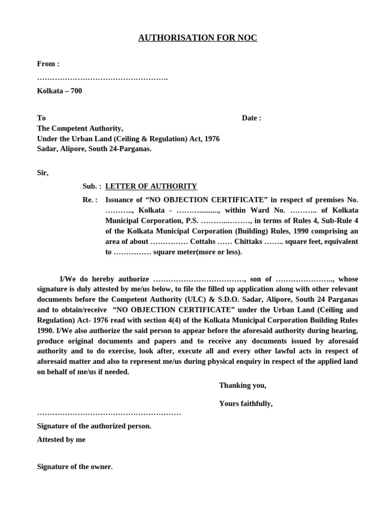 Application For NOC | PDF | Civil Law (Common Law) | Government
