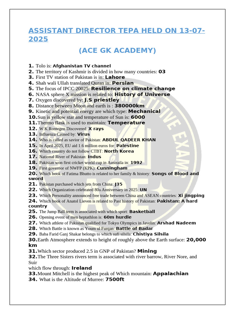 Assistant Director Tepa Held On 13 | PDF | Pakistan | Area