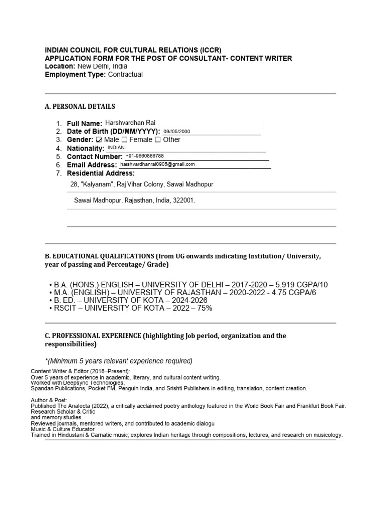 Consultant Content Writer Form | PDF | Human Communication