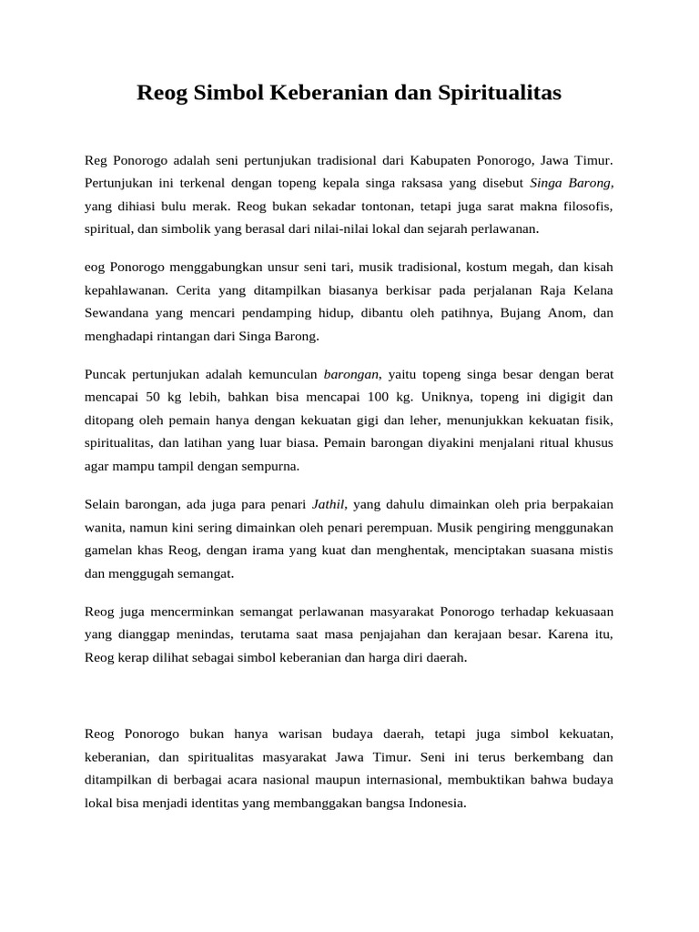 Simbol Keberanian Reog Ponorogo | PDF