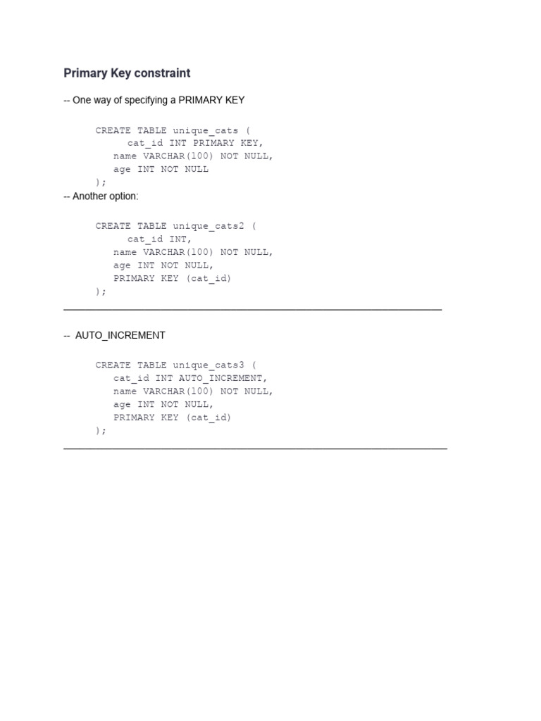 L3 MySQL Primary Key, Auto - Increment and Excercise | PDF