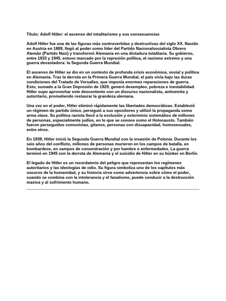 Ascenso y legado de Adolf Hitler | PDF