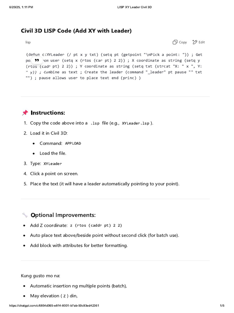 LISP XY Leader Civil 3D | PDF