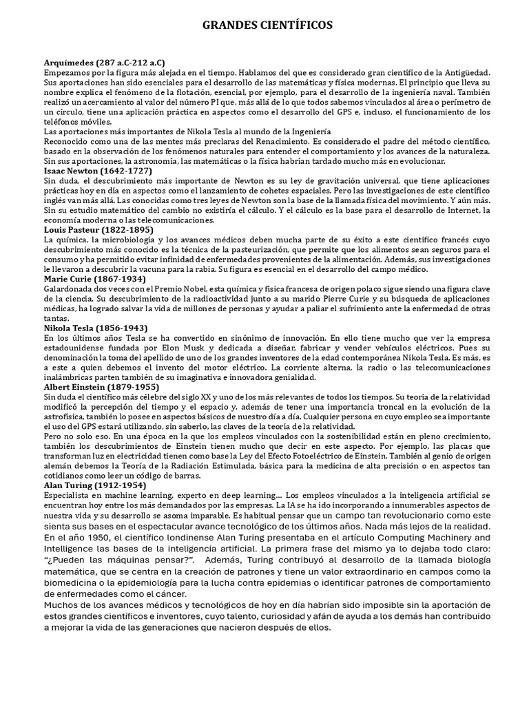 Grandes Científicos para Trabajar | PDF | Física | Nikola Tesla