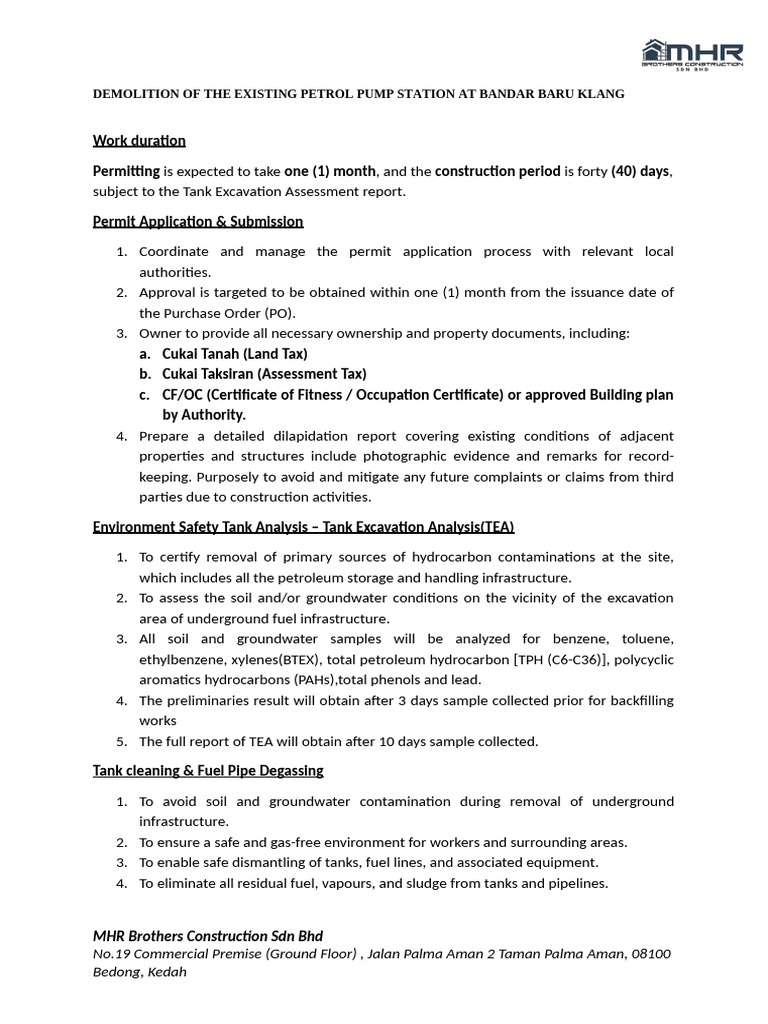 Demolition of Petrol Station JOB DESCRIPTION | PDF