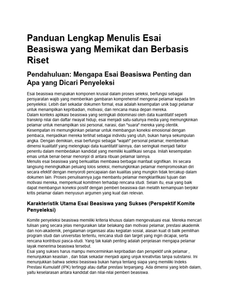 Panduan Menulis Esai Beasiswa | PDF