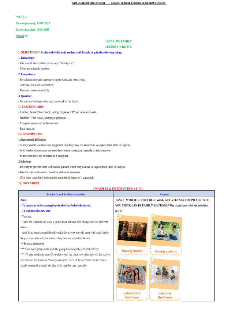 English 10 Lesson Plan: Family Routines | PDF | Procedural Knowledge ...