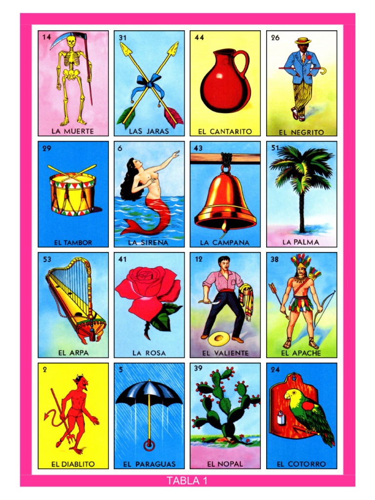 Color Bordered Loteria Cards 100pg1up | PDF
