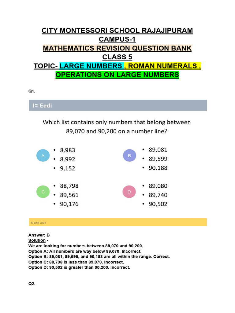Diagnostic Questions - Large Numbers & Roman Numerals | PDF