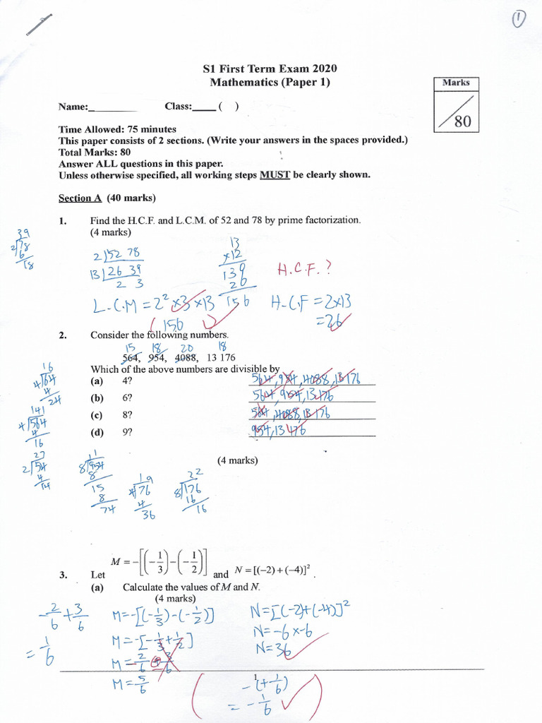 S1 First Term Exam (Paper 1) | PDF