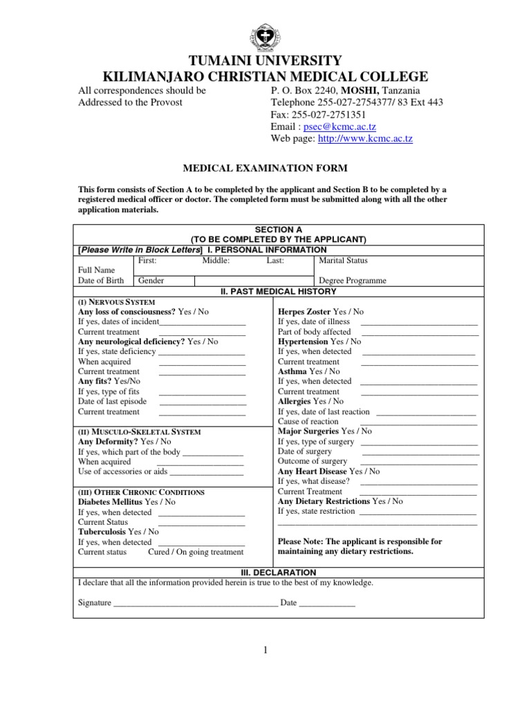 Medical Examination Form | PDF | Heart | Clinical Medicine