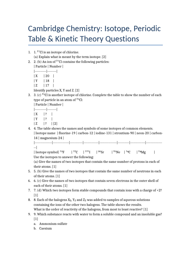 Chemistry Isotope Questions | PDF | Isotope | Periodic Table