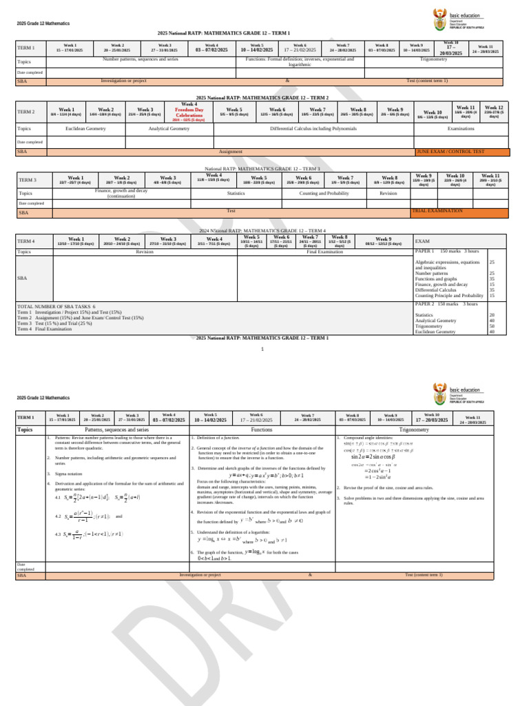 2025 Maths ATP Grade 12-1 | PDF | Function (Mathematics) | Mathematics