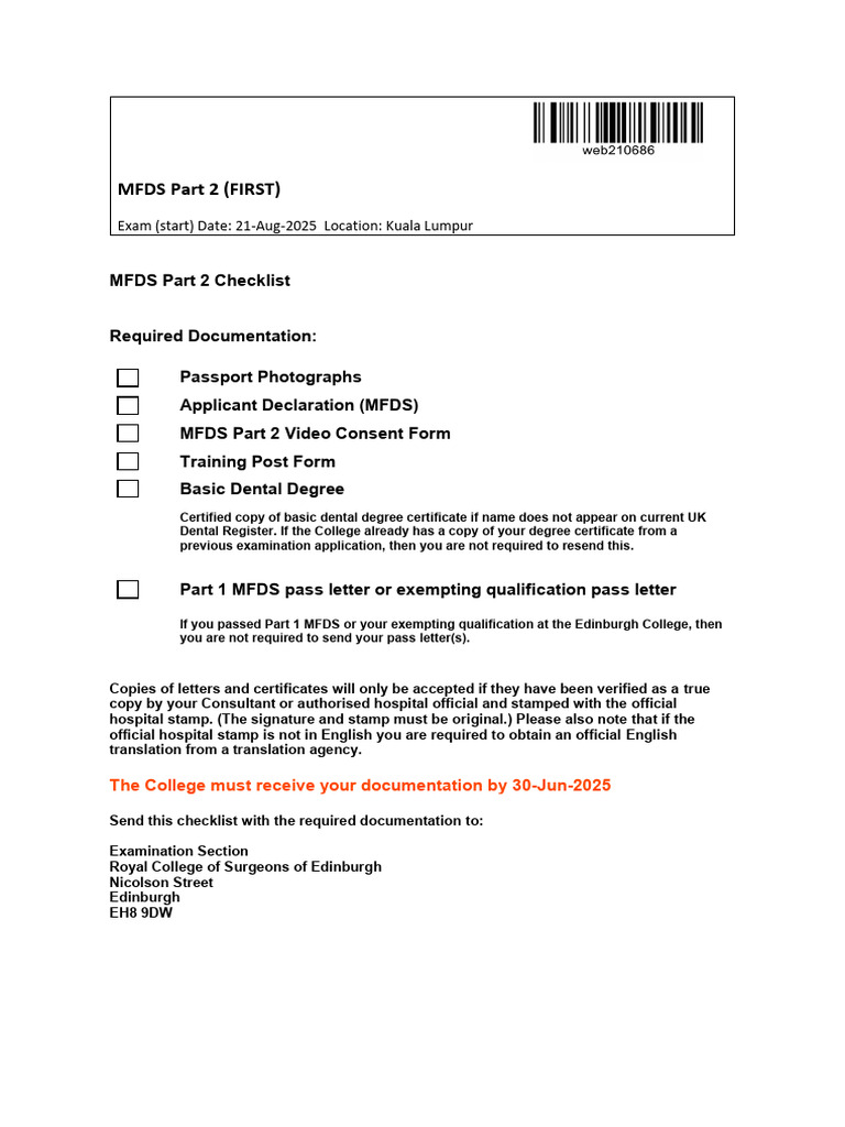 MFDS Part 2 Exam Checklist 2025 | PDF