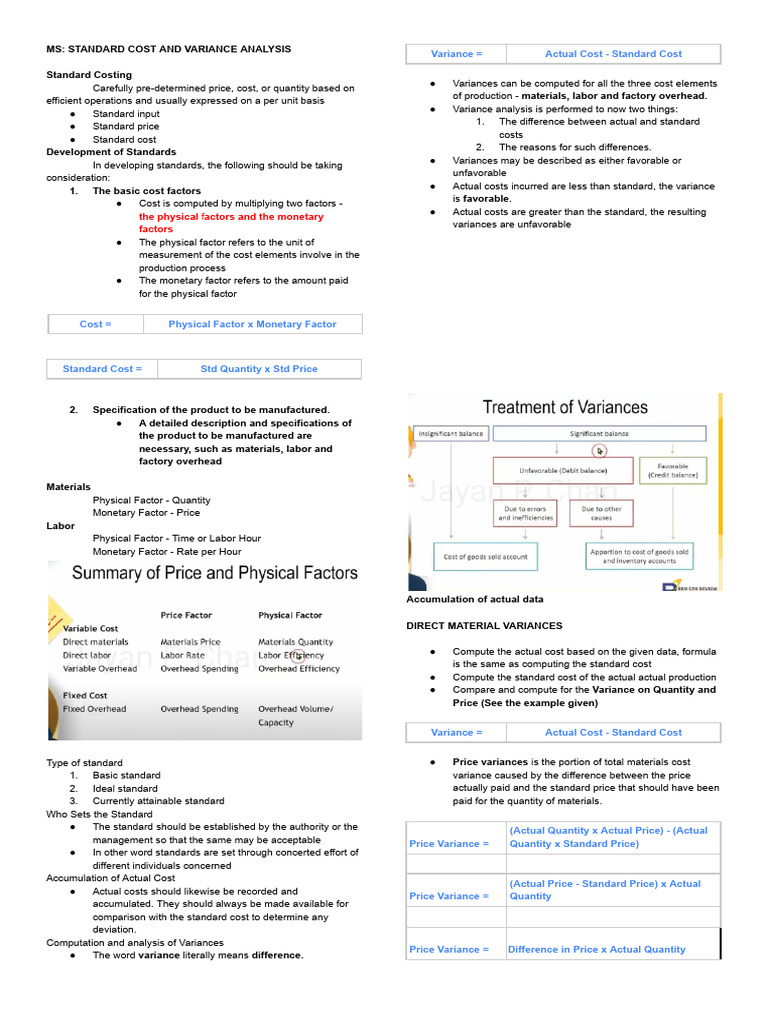 MS - Standard Cost and Variance Analysis | PDF | Cost | Prices