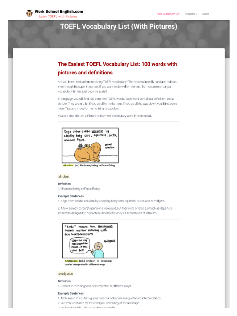 TOEFL 100 Vocab With Pictures | PDF