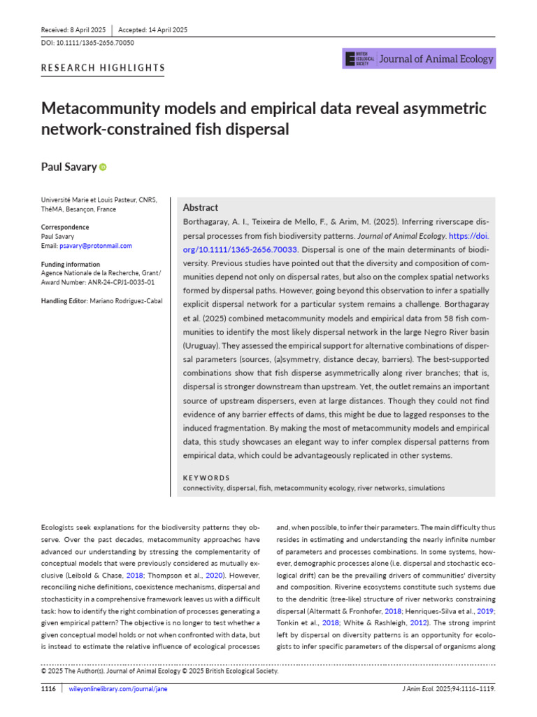Metacommunity Models and Empirical Data Reveal Asy | PDF | Ecology ...