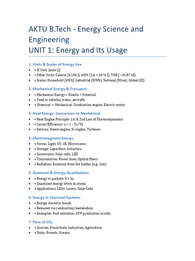 Unit 1 Energy and Its Usage Complete Notes | PDF | Engines | Heat