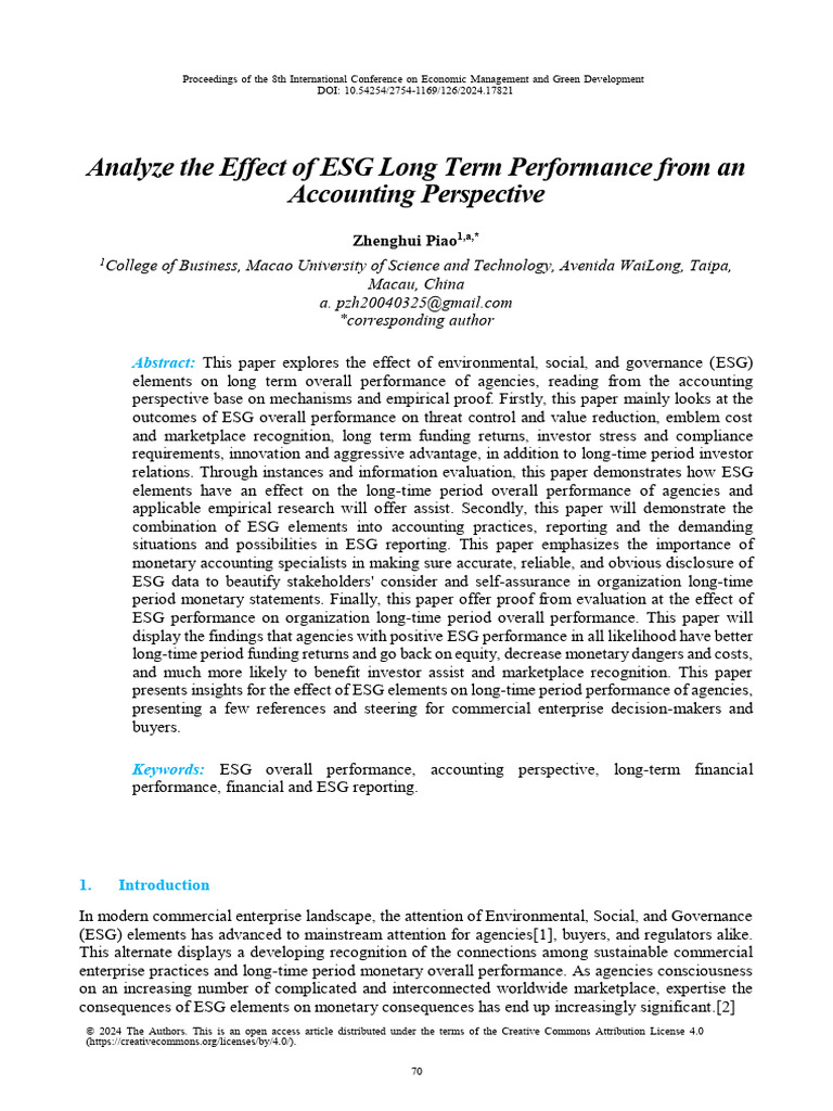 Piao - 2024 - Analyze The Effect of ESG Long Term Performance From An ...