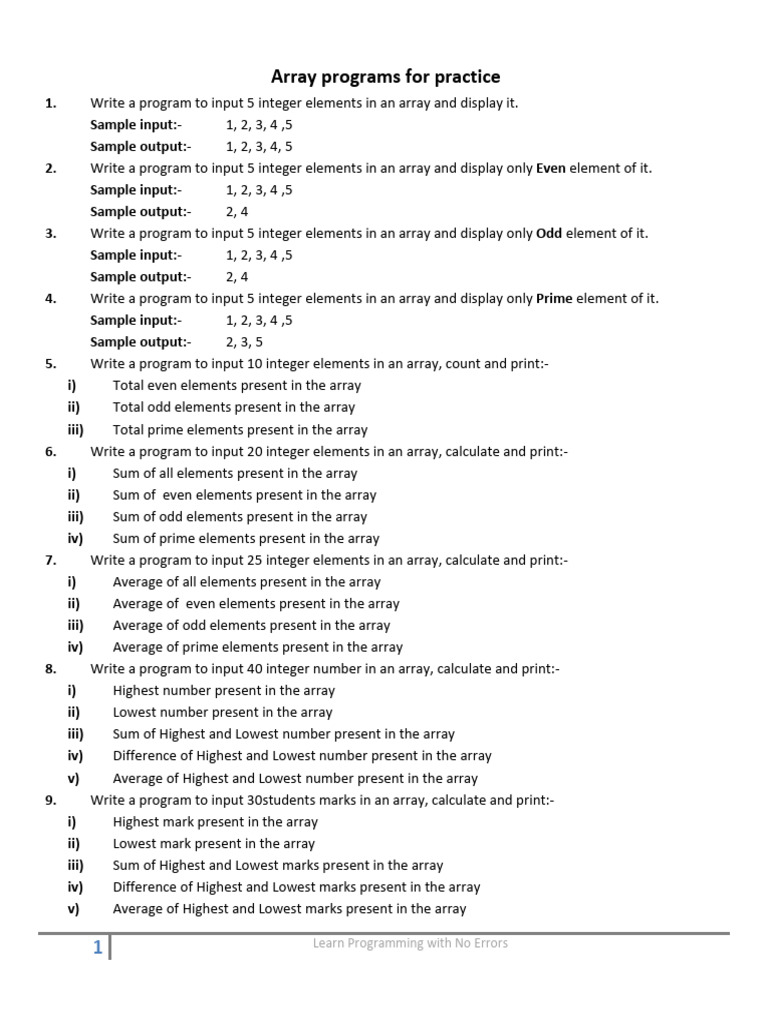Array Programs For Class10th | PDF | Computer Programming | Algorithms ...