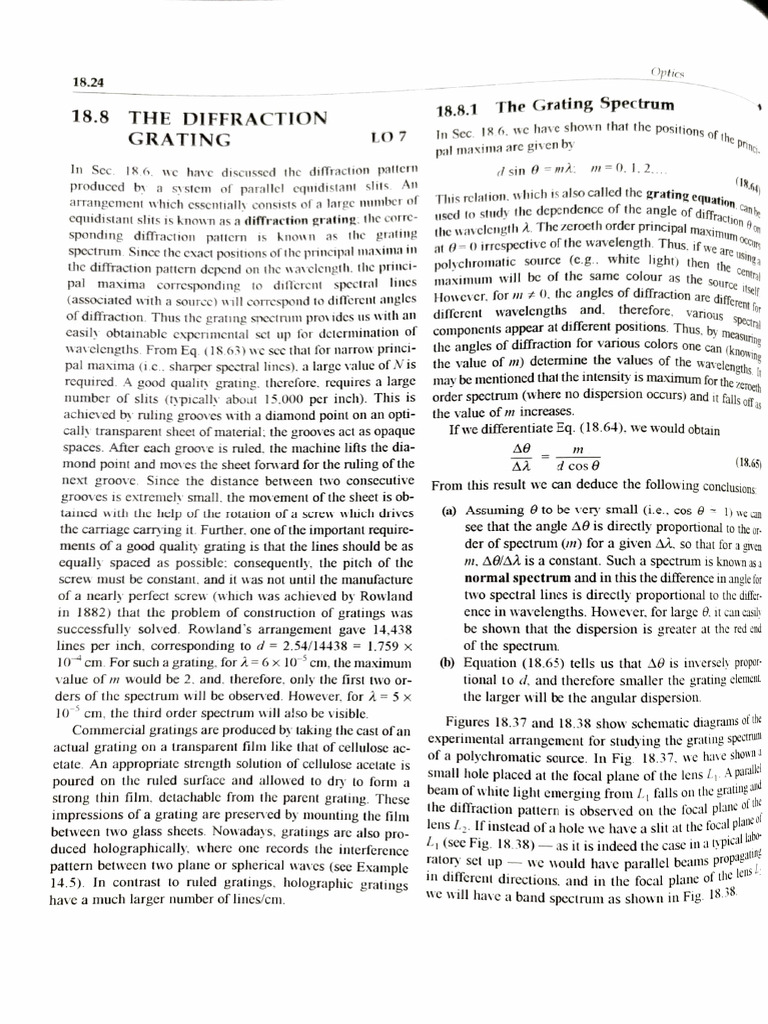 Ghatak DiffractionGrating2 | PDF | Diffraction | Wavelength