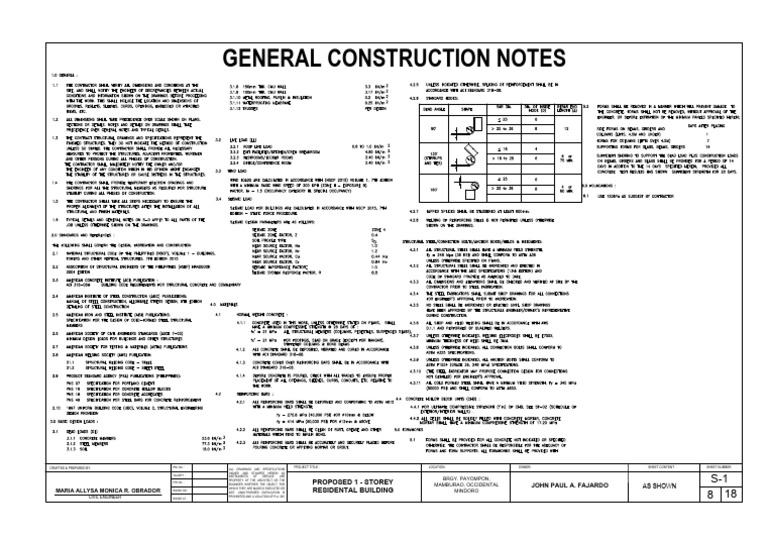 General Construction Notes: Proposed 1 - Storey Residental Building | PDF