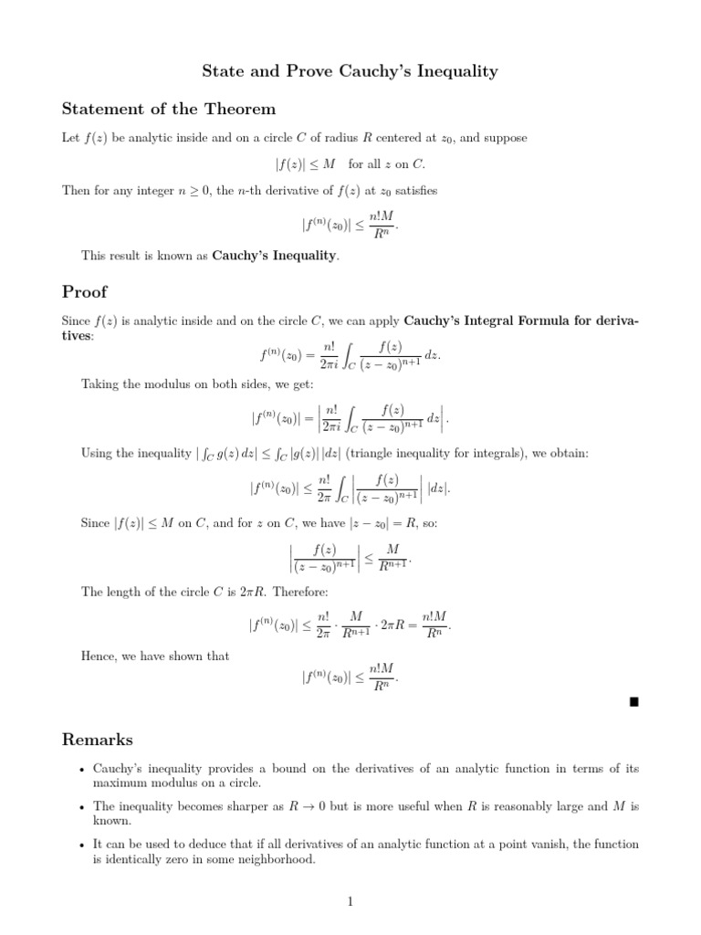 Cauchy's Inequality in Complex Analysis | PDF | Holomorphic Function ...
