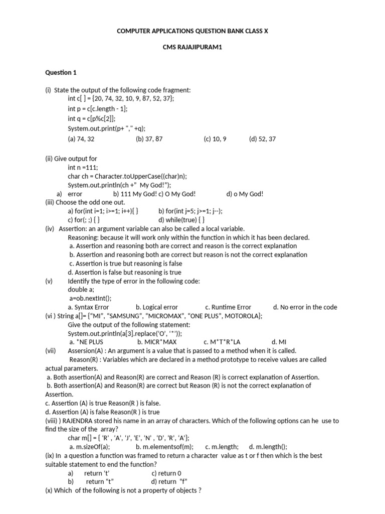 Rajajipuram Campus I Ms Poonam Katyal Computer Question Bank (Ho) 2024 - 25 | PDF | Parameter ...