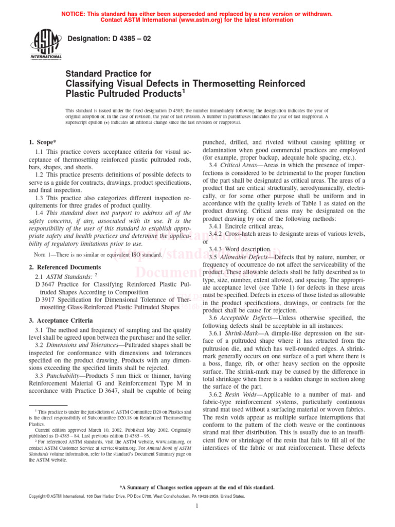 ASTM D - 4385 Pultrusion Visual | PDF | Specification (Technical Standard) | Materials
