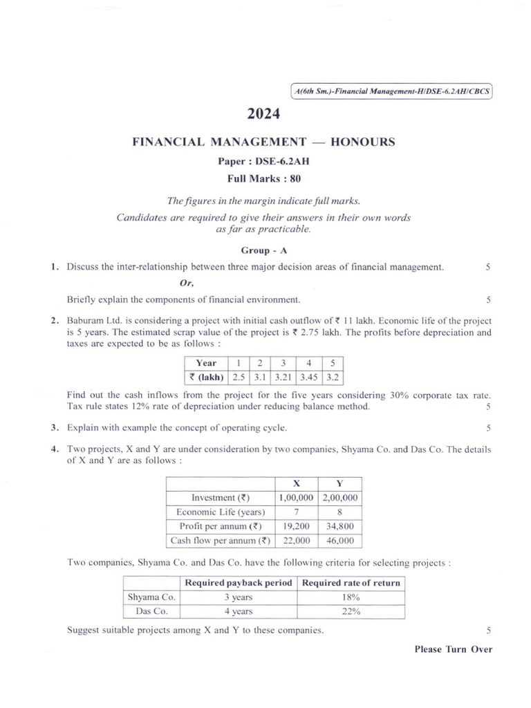 Financial Management Honours Paper Dse 6 | PDF