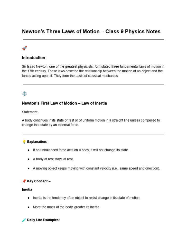 Newton's Law of Motion | PDF | Force | Inertia