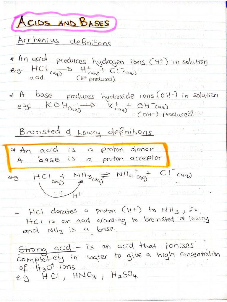 Grade 11 Acids and Bases Notes | PDF