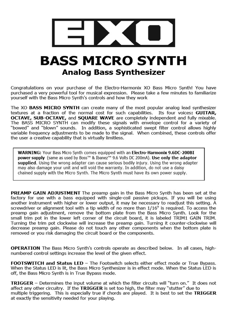 Bass Micro Synth User Guide | PDF | Synthesizer | Filter (Signal ...