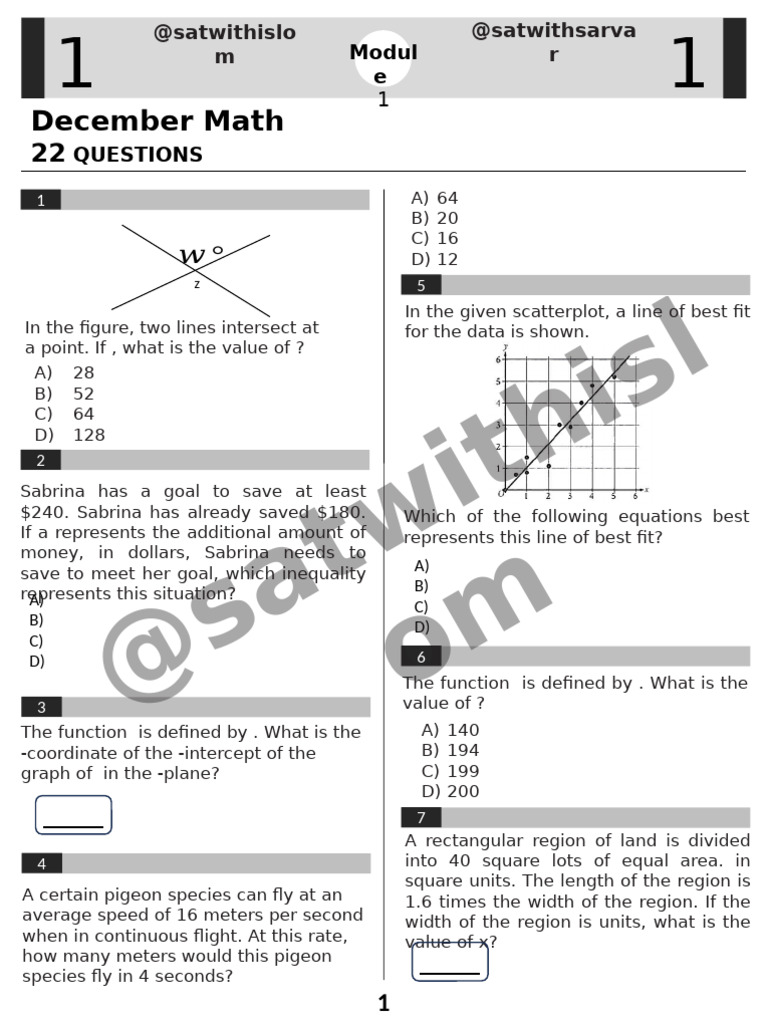 December SAT v2 | PDF | Area | Mathematics