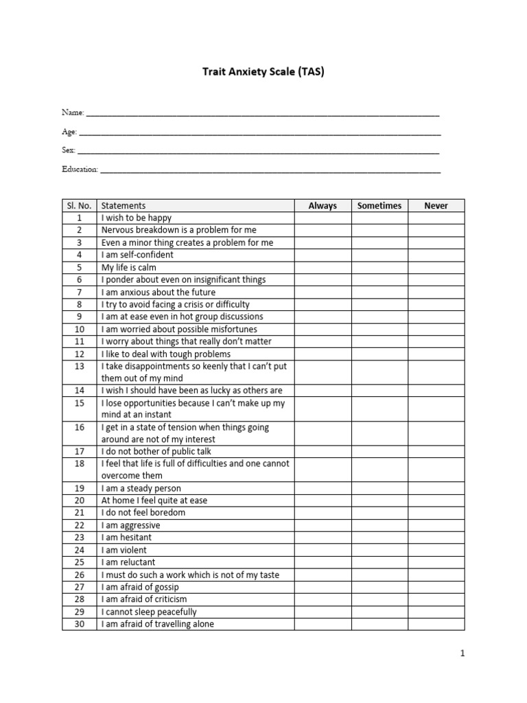 State-Trait Anxiety Scale | PDF | Anxiety | Behavioural Sciences