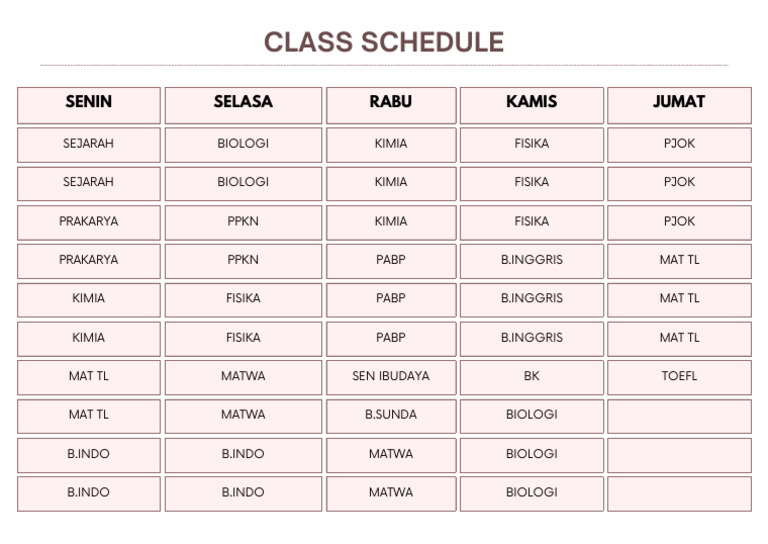 Pink and White Playful Illustrated Class Schedule | PDF