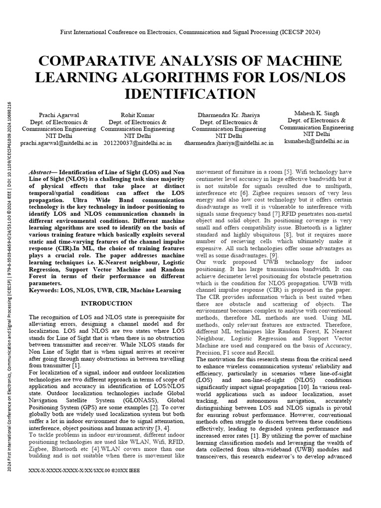 Comparative Analysis of Machine Learning Algorithms For LOS NLOS ...