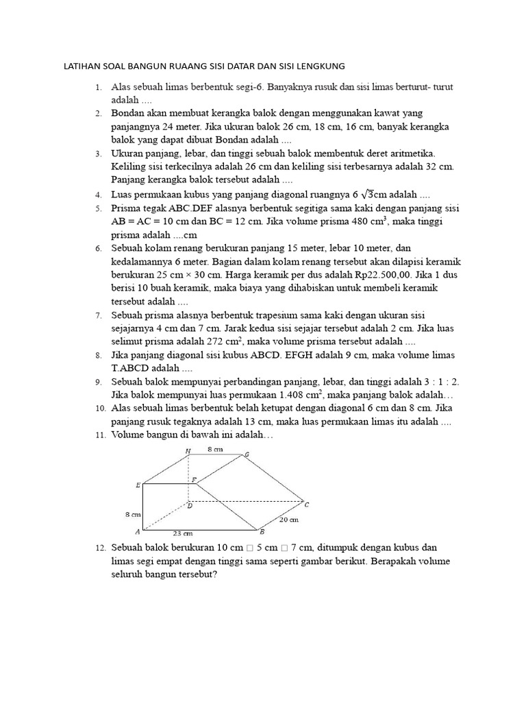 Soal Latihan Bangun Ruang Kelas 9 Kurikulum Merdeka Tahun 2025 | PDF