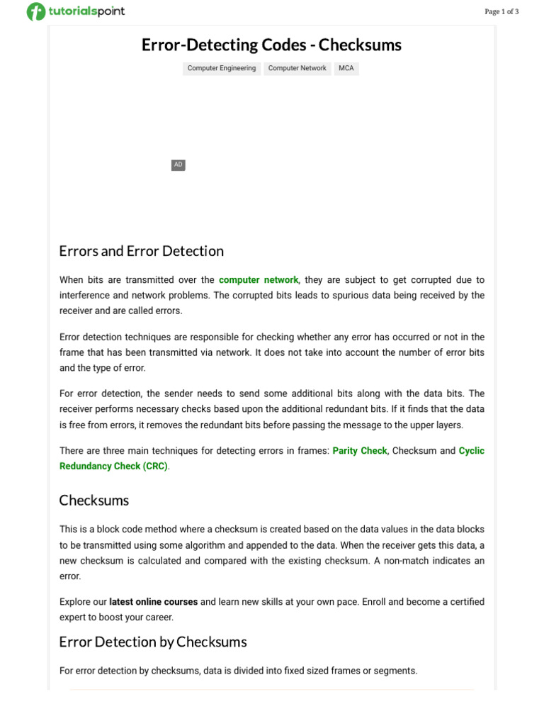 Checksums for Error Detection in Networks | PDF | Error Detection And ...