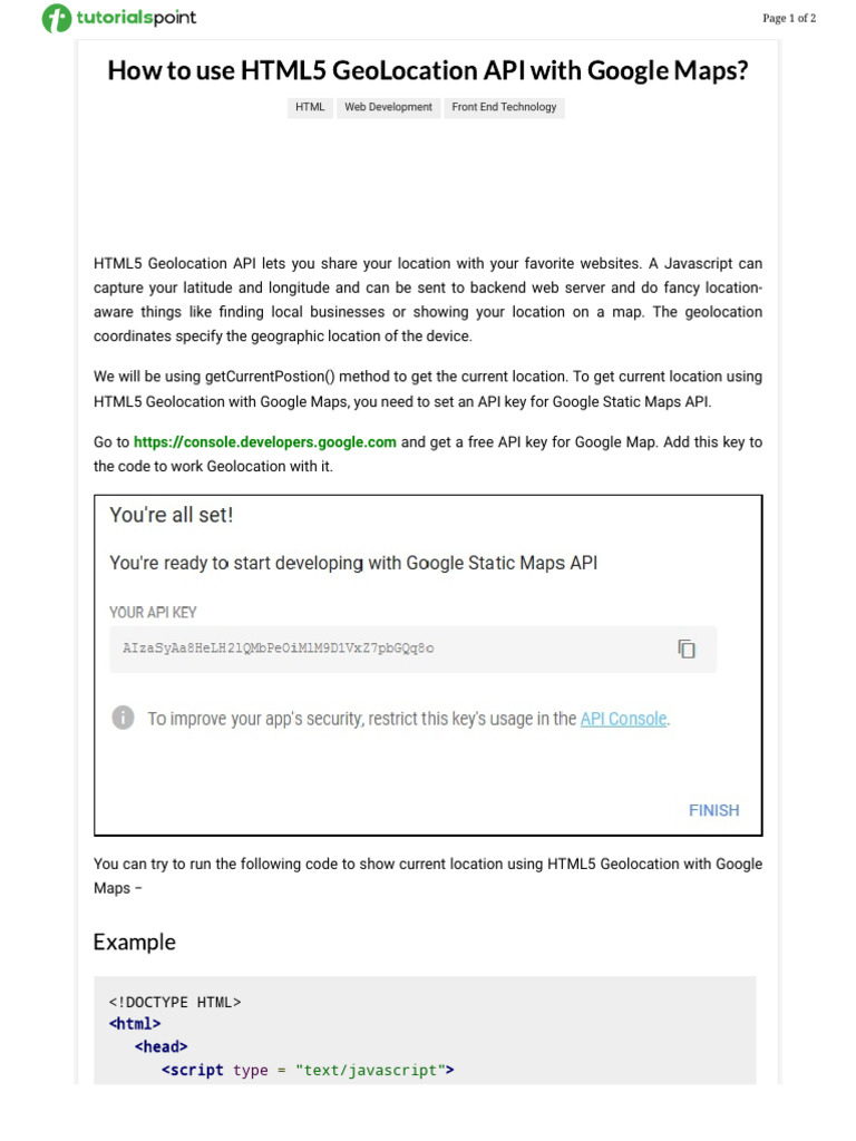 How To Use HTML5 GeoLocation API With Google Maps | PDF | Html5 | Hypertext