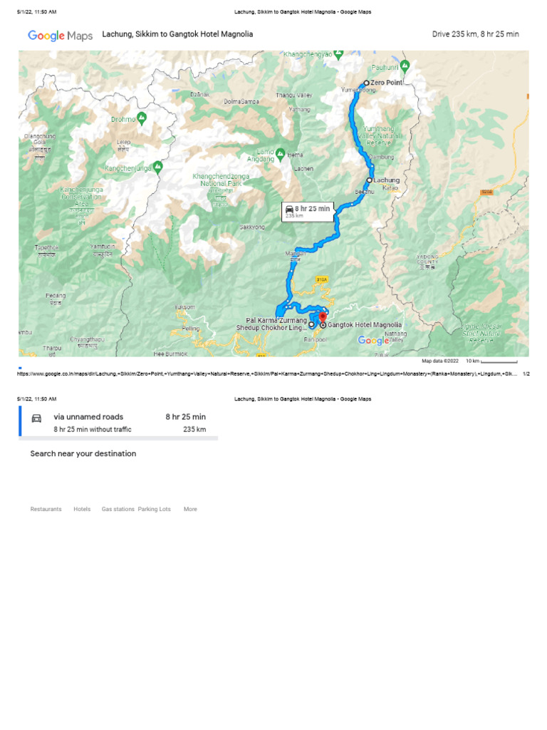 Lachung, Sikkim To Gangtok Hotel Magnolia - Google Maps | PDF