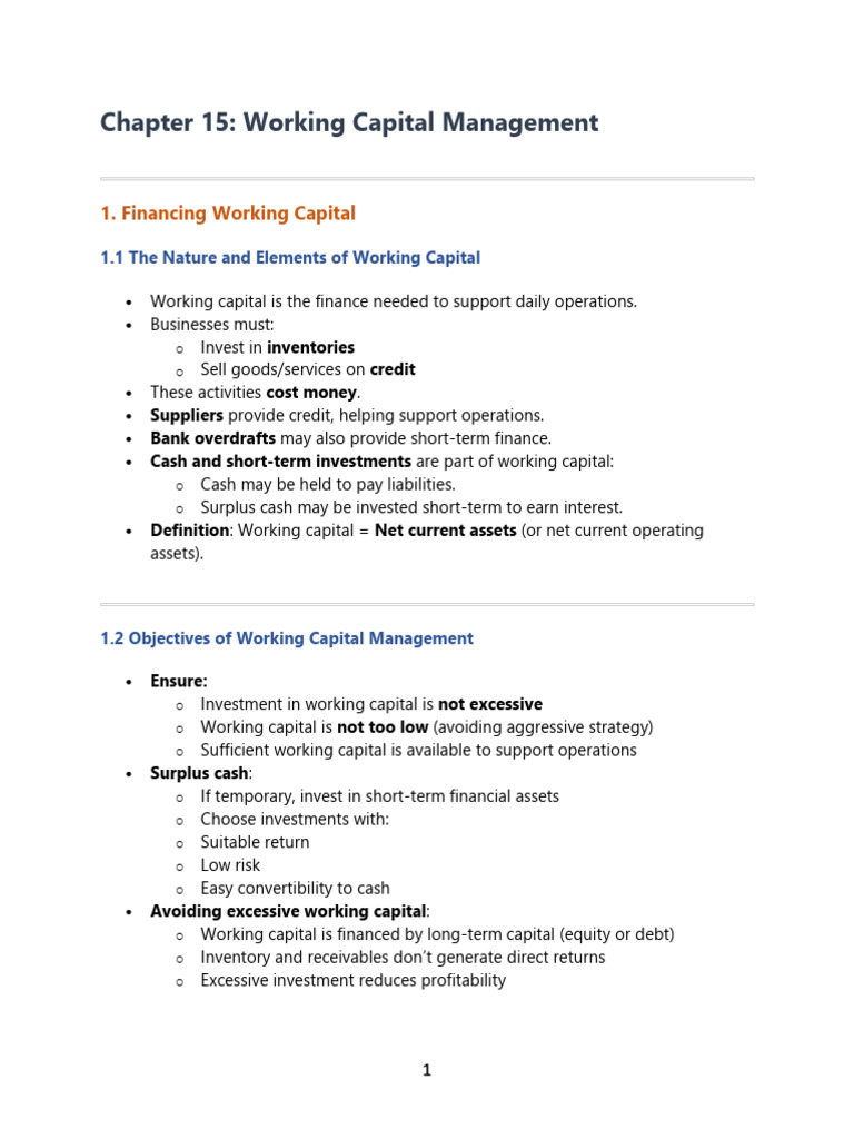 Chapter 01 (Working Capital) FA | PDF | Working Capital | Inventory