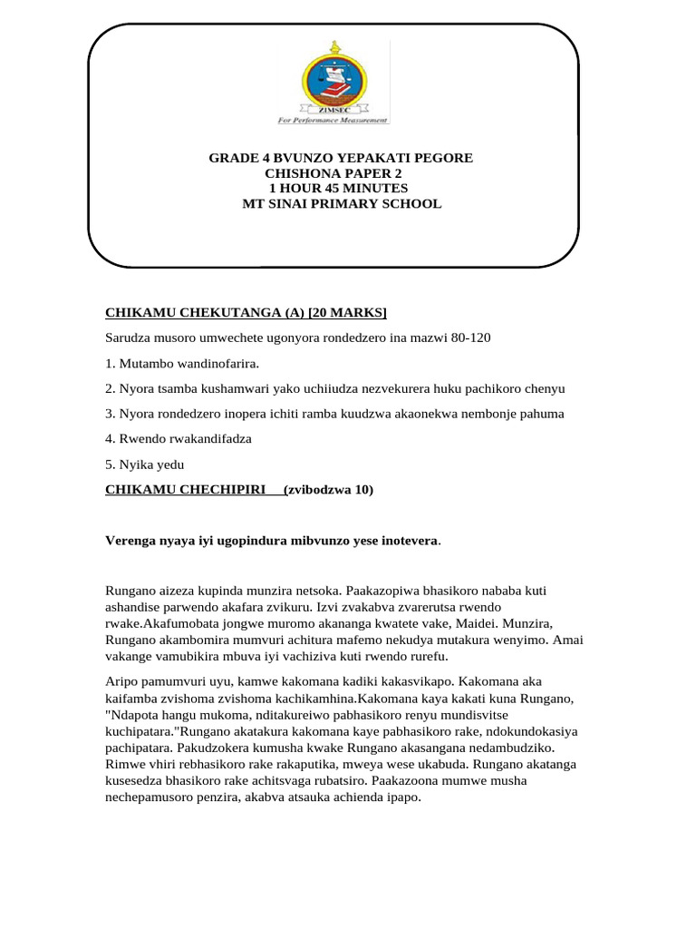 Grade 4 End of Year Chishona Paper 2 | PDF | Chess Theory | Chess