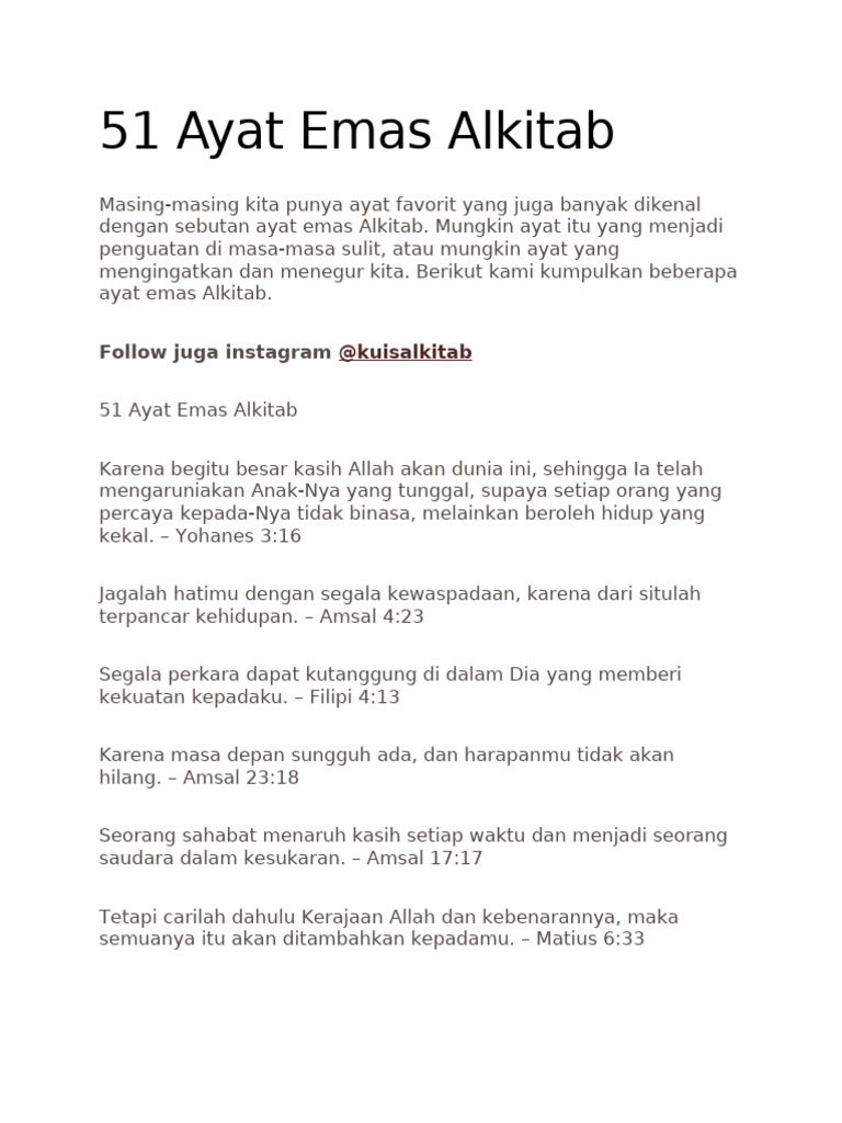 51 Ayat Emas Alkitab | PDF