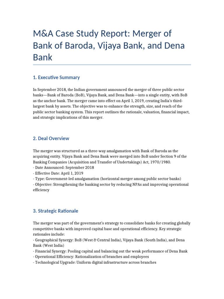 Bank Merger Case - Study - Report | PDF | Mergers And Acquisitions | Banks