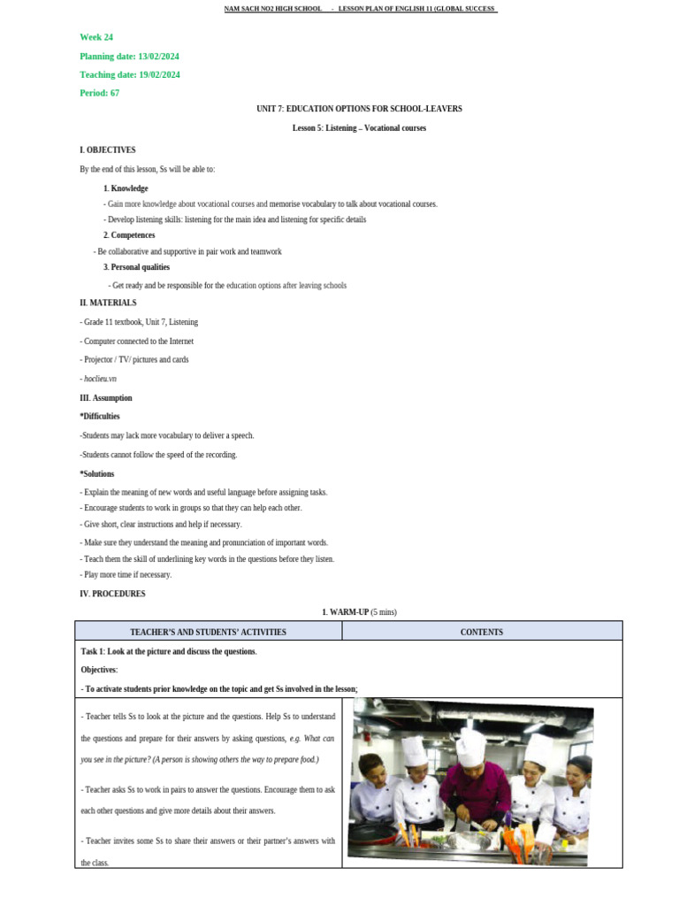 Thập Week 24 - Lesson Plan e 11 | PDF | Teachers | Lesson Plan