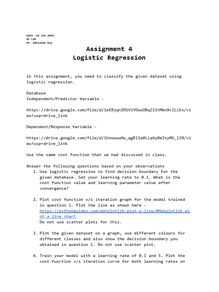 Assignment 2 Logistic Regression | PDF